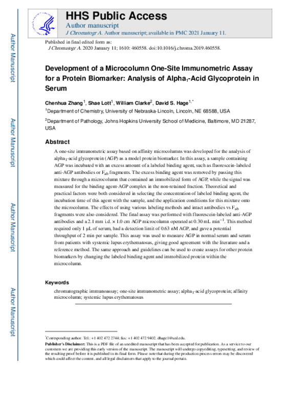 (PDF) Development of a microcolumn one-site immunometric assay for a ...
