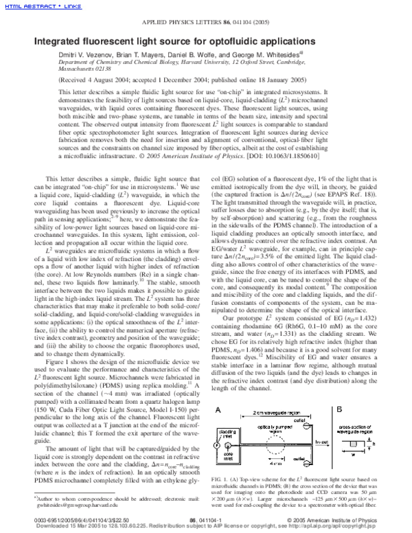 (PDF) Integrated fluorescent light source for optofluidic applications