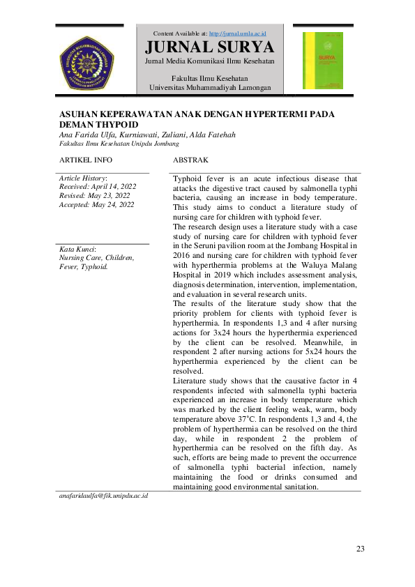 (PDF) Asuhan Keperawatan Anak Dengan Hypertermi Pada Deman Thypoid