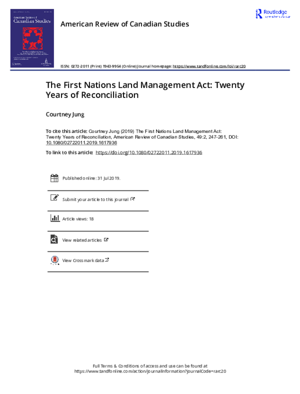 (PDF) The First Nations Land Management Act: Twenty Years of Reconciliation