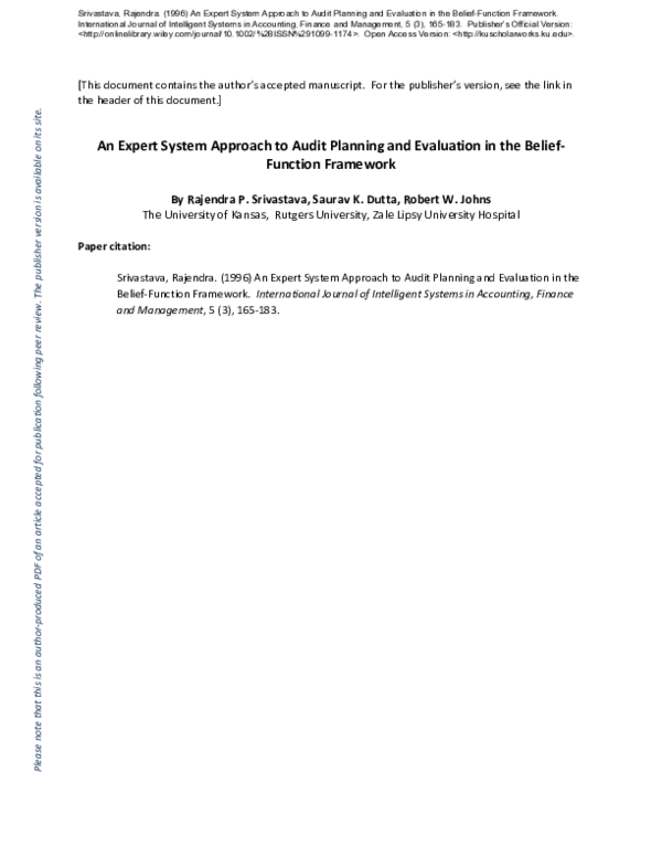 (PDF) An Expert System Approach to Audit Planning and Evaluation in the Belief‐Function Framework