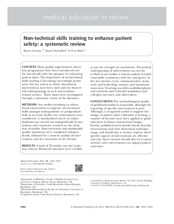 (PDF) Non-technical skills training to enhance patient safety: a systematic review
