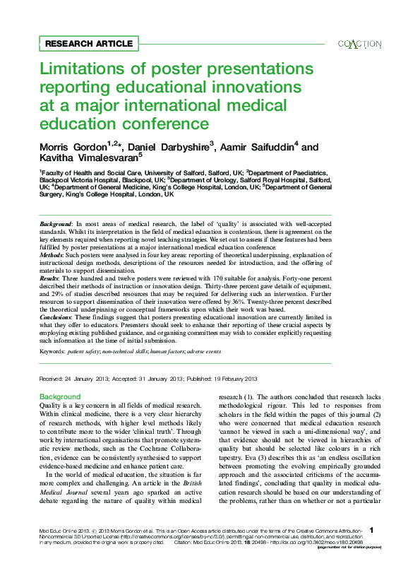 (PDF) Limitations of poster presentations reporting educational ...