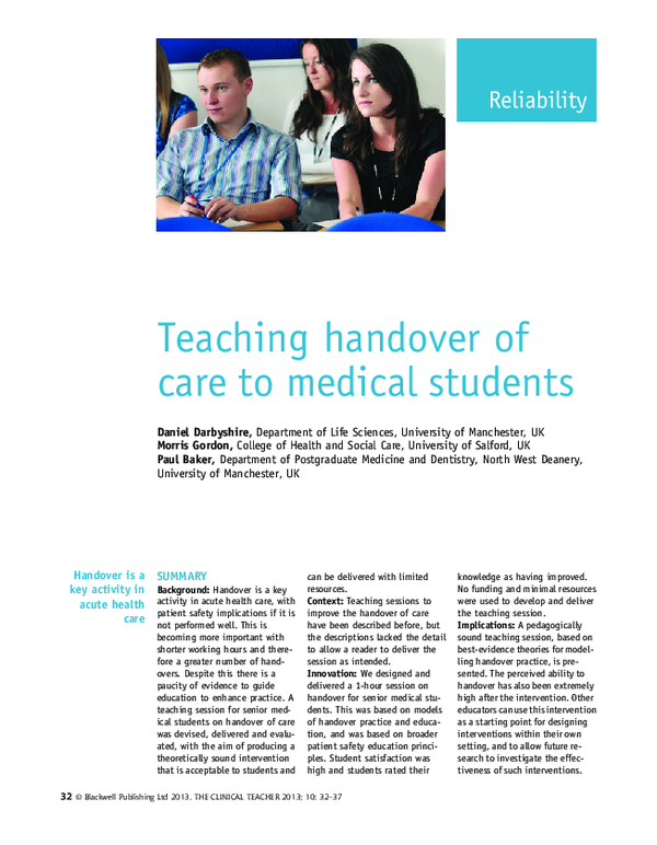 (PDF) Teaching handover of care to medical students