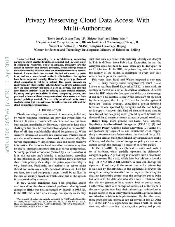 (PDF) AnonyControl: Control Cloud Data Anonymously with Multi-Authority Attribute-Based Encryption