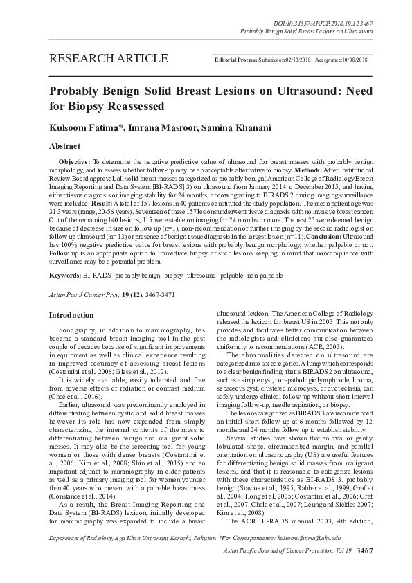 (PDF) Probably Benign Solid Breast Lesions on Ultrasound: Need for ...