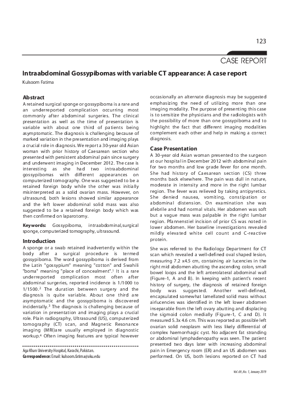 (PDF) Intraabdominal Gossypibomas with variable CT appearance: A case report