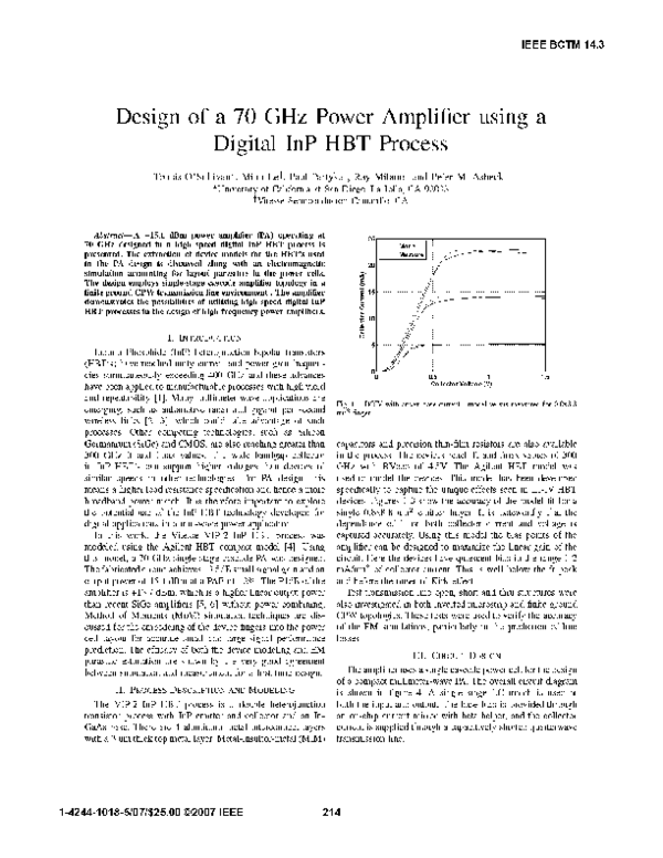 (PDF) Design of a 70 GHz Power Amplifier using a Digital InP HBT Process