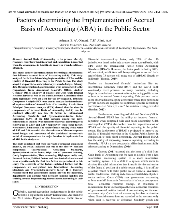 (PDF) Factors determining the Implementation of Accrual Basis of Accounting (ABA) in the Public ...