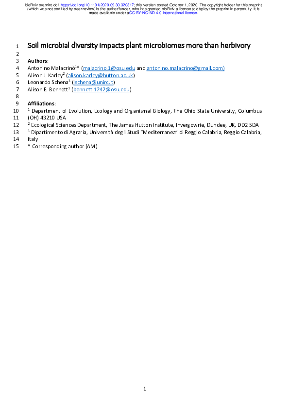 (PDF) Soil microbial diversity impacts plant microbiota more than herbivory