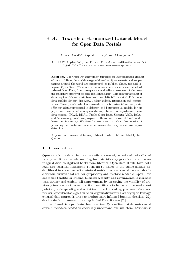 (PDF) HDL - Towards a Harmonized Dataset Model for Open Data Portals
