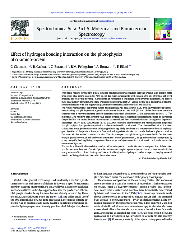 (PDF) Effect of hydrogen bonding interaction on the photophysics of α-amino-orcein | Catia ...