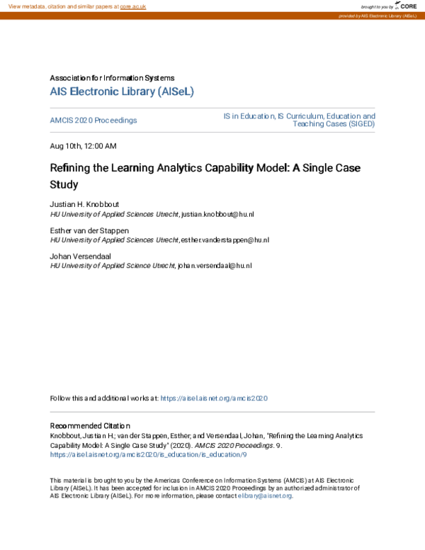 (PDF) Refining the Learning Analytics Capability Model: A Single Case Study
