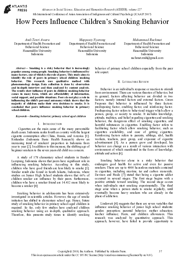(PDF) How peers influence Children's Smoking Behavior