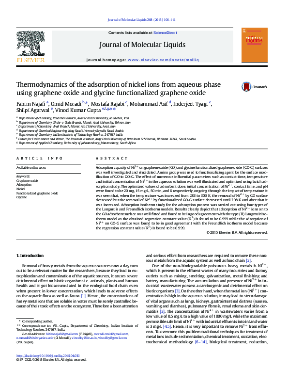 (PDF) Thermodynamics of the adsorption of nickel ions from aqueous ...