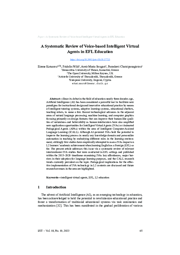 (PDF) A Systematic Review of Voice-based Intelligent Virtual Agents in EFL Education