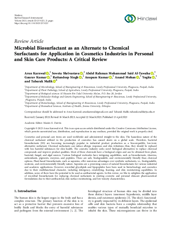 (PDF) Microbial Biosurfactant as an Alternate to Chemical Surfactants for Application in ...