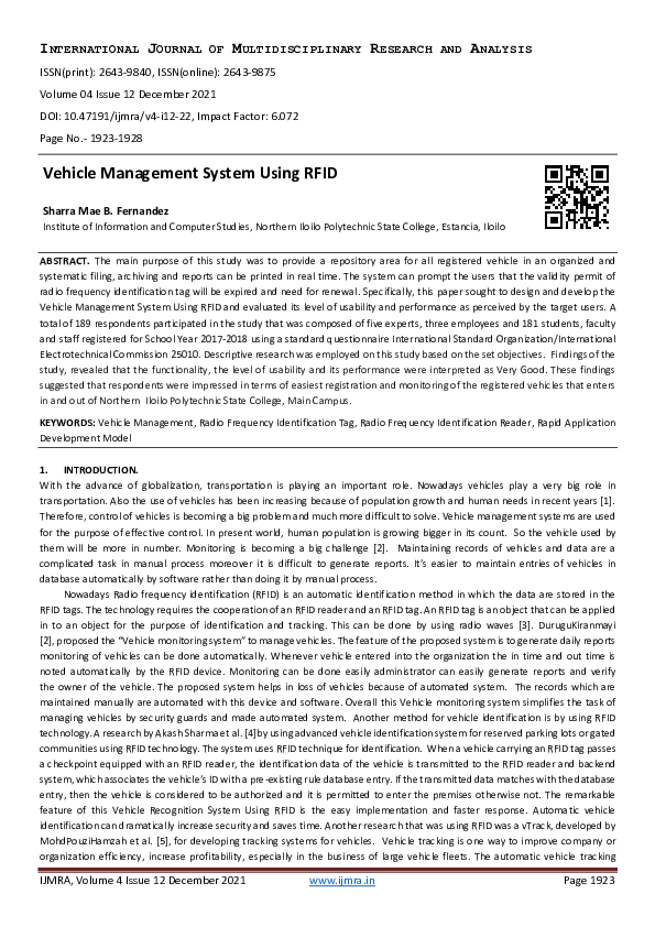 (PDF) Vehicle Management System Using RFID