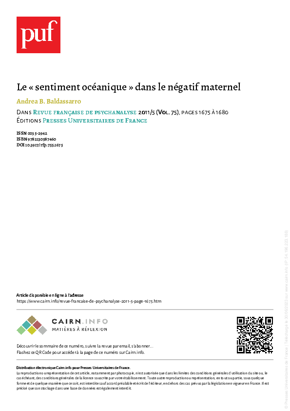(PDF) Le « sentiment océanique » dans le négatif maternel