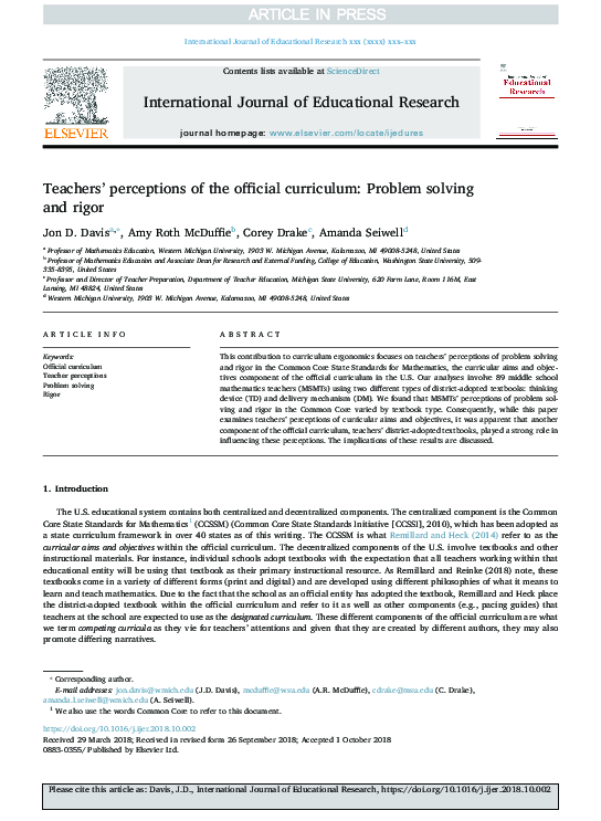 (PDF) Teachers’ perceptions of the official curriculum: Problem solving ...