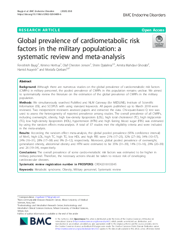 (PDF) Global prevalence of cardiometabolic risk factors in the military population: a systematic ...