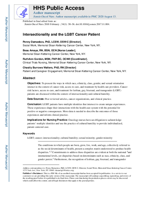 (PDF) Intersectionality and the LGBT Cancer Patient