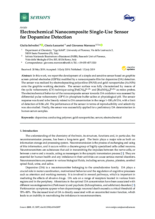 (PDF) Electrochemical Nanocomposite Single-Use Sensor for Dopamine Detection