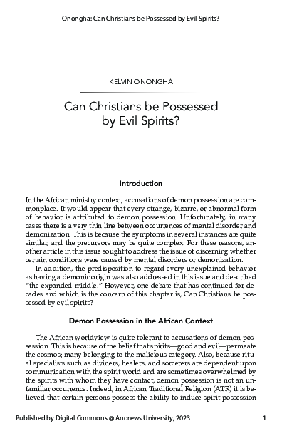 (PDF) Can Christians be Possessed by Evil Spirits?