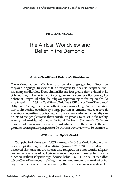 (PDF) The African Worldview and Belief in the Demonic