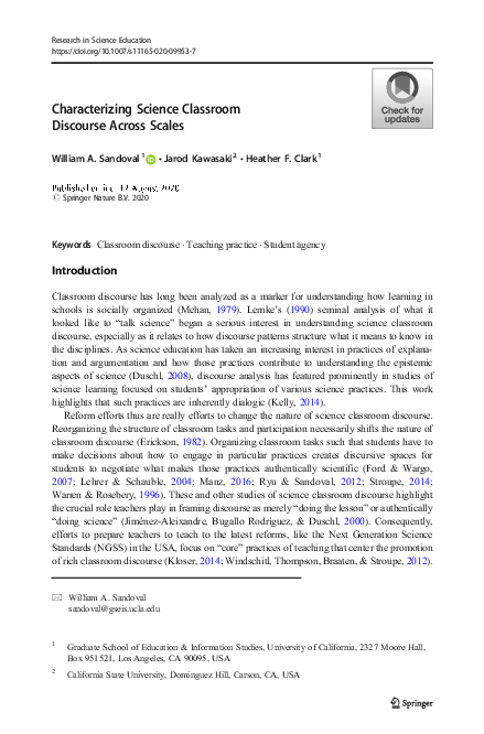 (PDF) Characterizing Science Classroom Discourse Across Scales