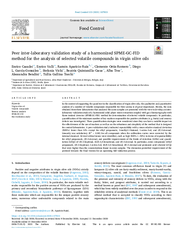 (PDF) Peer inter-laboratory validation study of a harmonized SPME-GC-FID method for the analysis ...