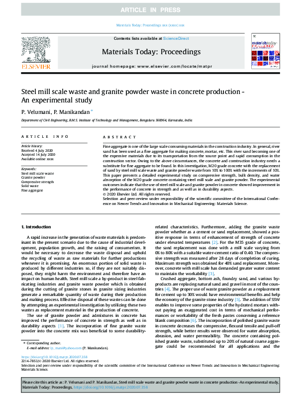 (PDF) Steel mill scale waste and granite powder waste in concrete ...