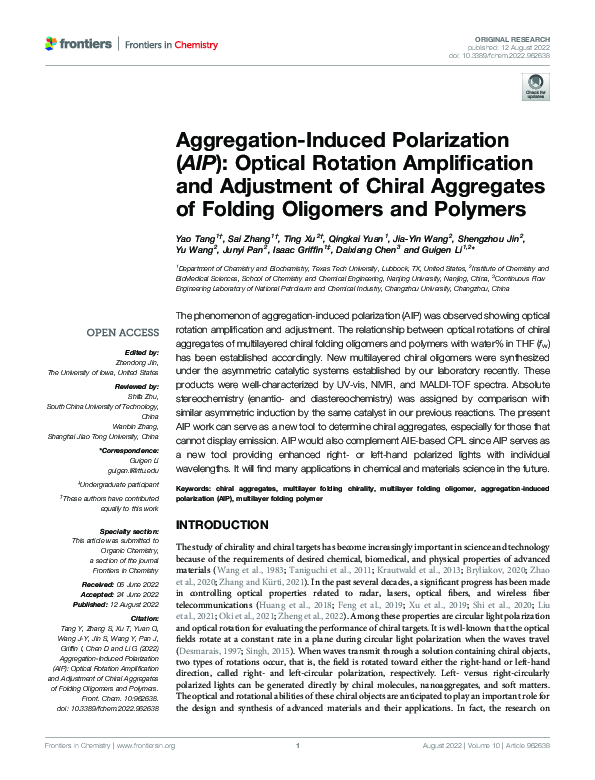 (PDF) Aggregation-Induced Polarization (AIP): Optical Rotation ...