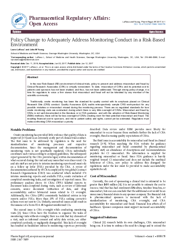 (PDF) Policy Change to Adequately Address Monitoring Conduct in a Risk-Based Environment
