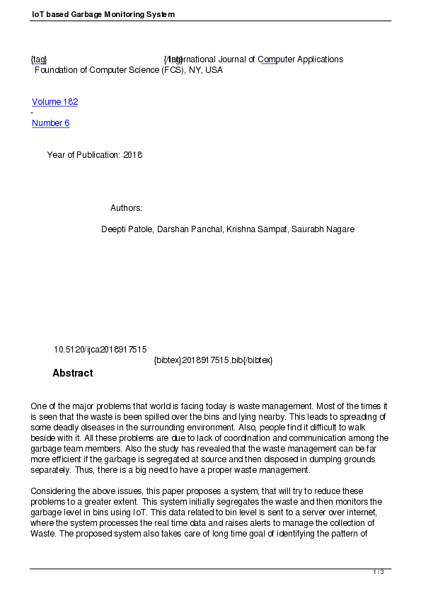 (PDF) IoT Based Garbage Monitoring System