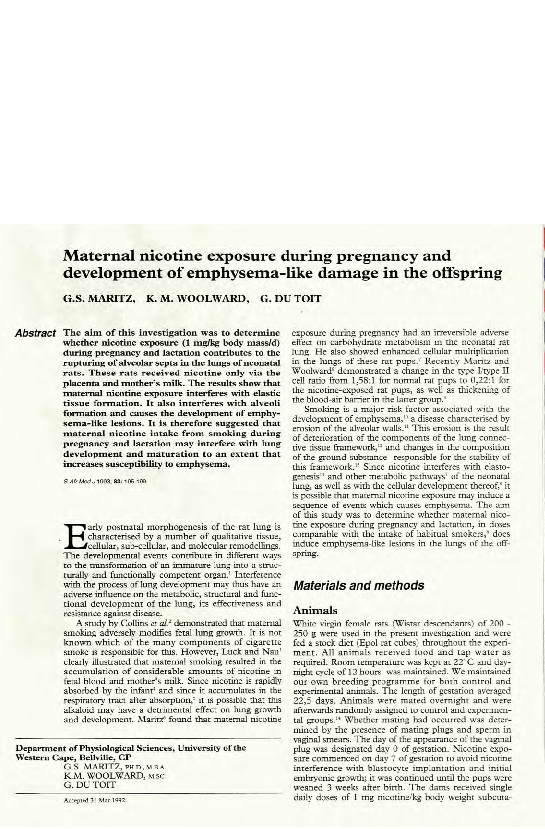 (PDF) Maternal Nicotine Exposure During Pregnancy and Lactation: I ...