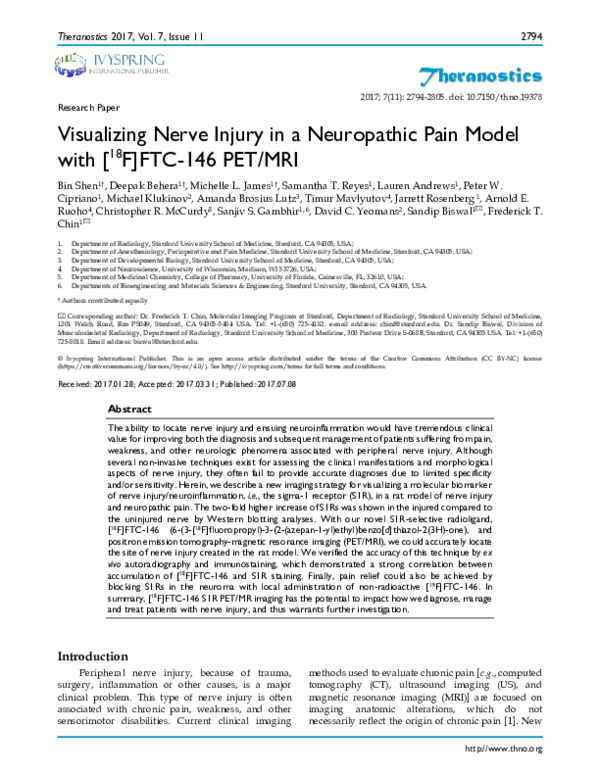 (PDF) Visualizing Nerve Injury in a Neuropathic Pain Model with [18F ...