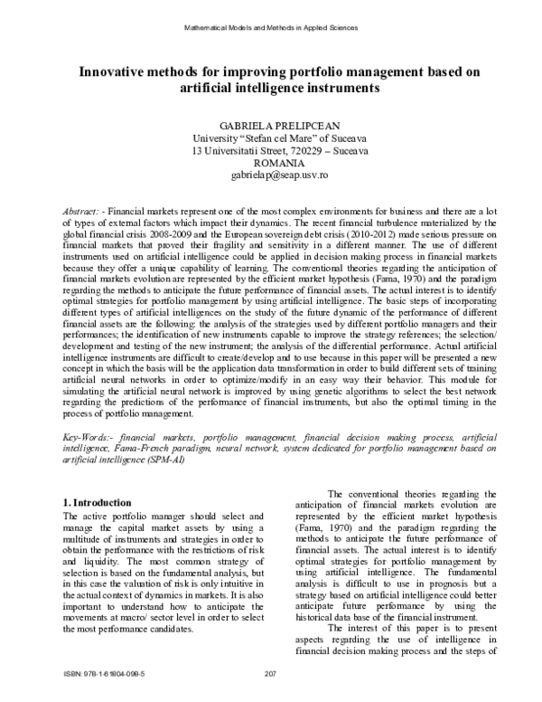 (PDF) Innovative methods for improving portfolio management based on artificial intelligence ...