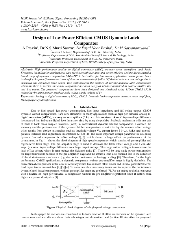 (PDF) Design of Low Power Efficient CMOS Dynamic Latch Comparator