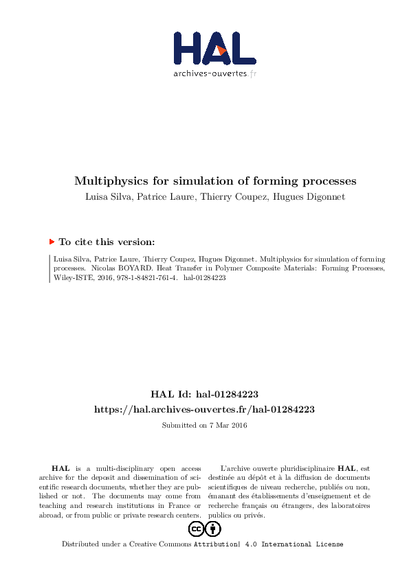 (PDF) Multiphysics for Simulation of Forming Processes