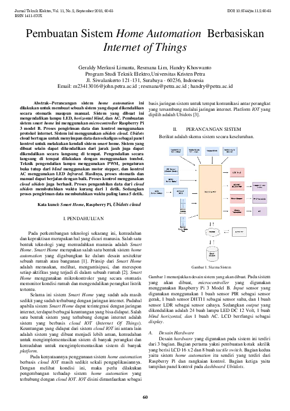 (PDF) Pembuatan Sistem Home Automation Berbasiskan Internet of Things | Handry Khoswanto ...