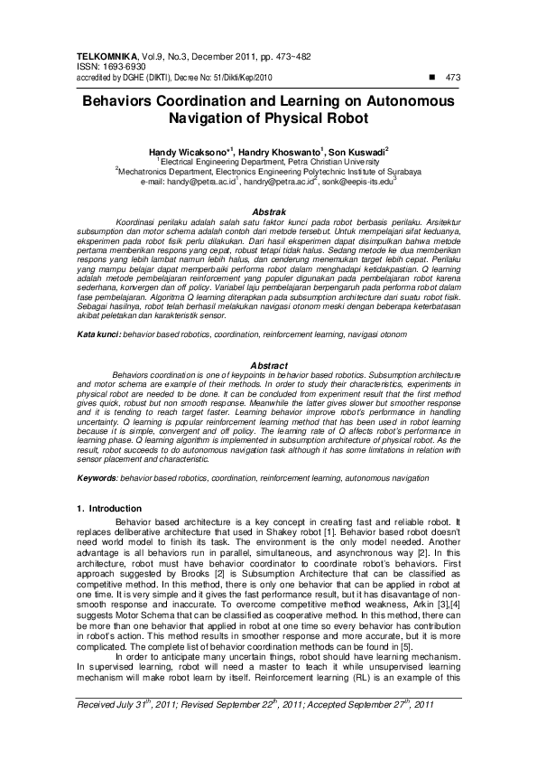 (PDF) Behaviors Coordination and Learning on Autonomous Navigation of Physical Robot