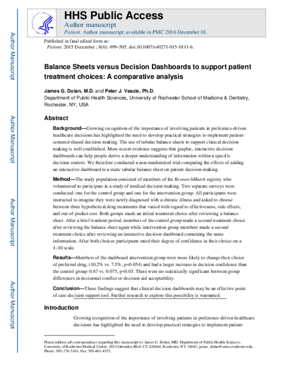 (PDF) Balance Sheets Versus Decision Dashboards to Support Patient ...