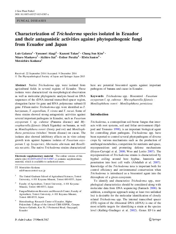 (PDF) Characterization of Trichoderma species isolated in Ecuador and their antagonistic ...