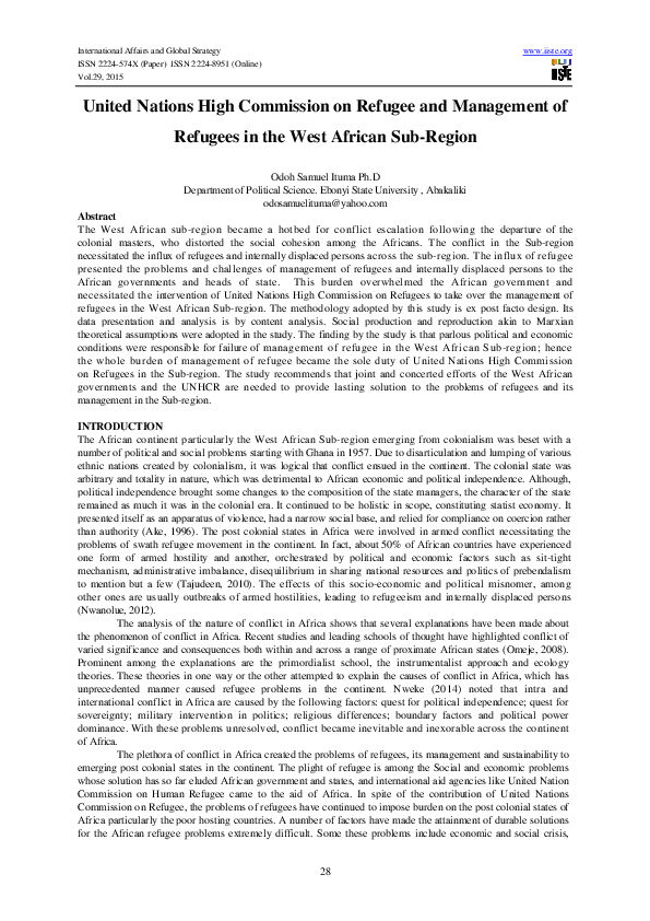 (PDF) United Nations High Commission on Refugee and Management of ...