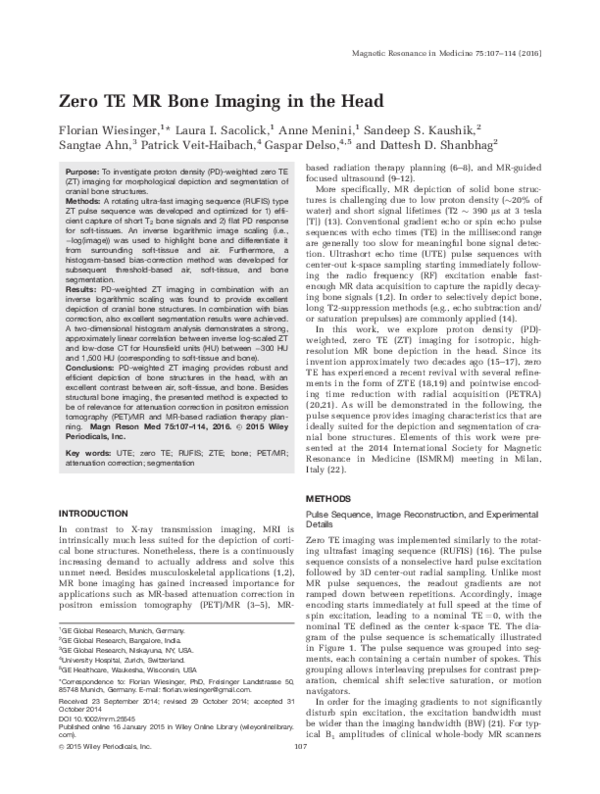 (PDF) Zero TEMR bone imaging in the head