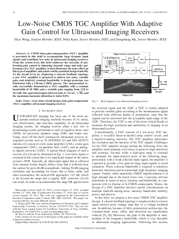 (PDF) Low-Noise CMOS TGC Amplifier With Adaptive Gain Control for Ultrasound Imaging Receivers