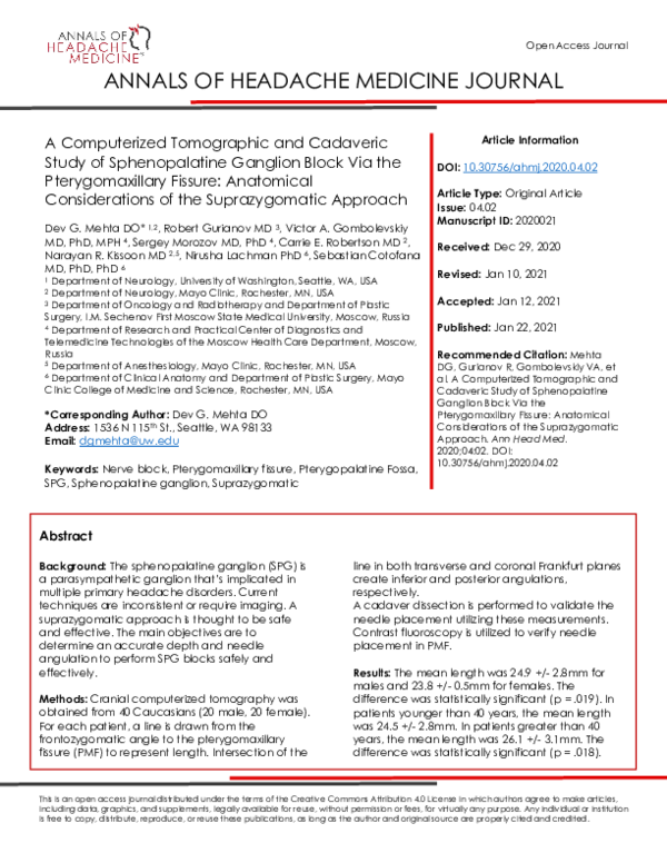 (PDF) A Computerized Tomographic and Cadaveric Study of Sphenopalatine ...