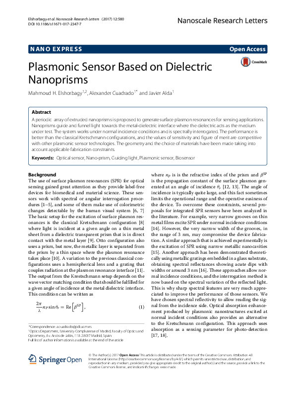 (PDF) Plasmonic Sensor Based on Dielectric Nanoprisms
