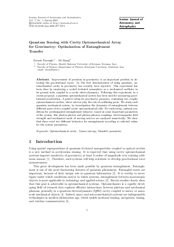 (PDF) Quantum Sensing with Cavity Optomechanical Array for Gravimetry: Optimization of ...